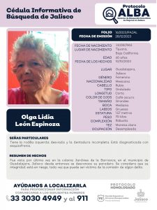 Cédula ALBA Olga L – Fiscalía Especial en Personas Desaparecidas